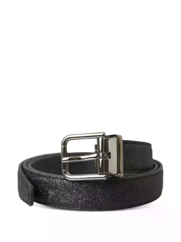 Dolce & Gabbana Glitter-embossed Leather Belt - Black