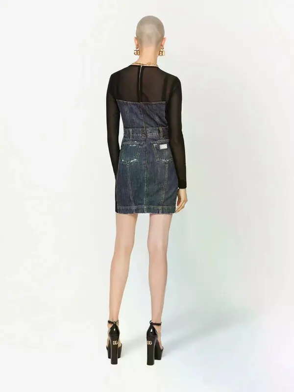 Dolce & Gabbana Long-sleeve Denim Mini Dress With Sheer Sleeves