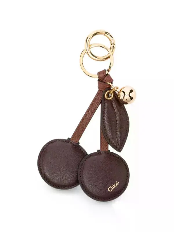 Chloé Leather Cherry Motif Keyring - Brown