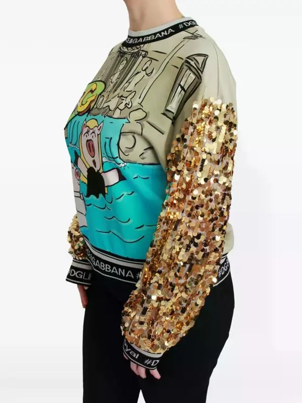 Dolce & Gabbana Sequin Embellished Graphic Print Sweater
