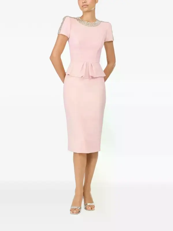 Jenny Packham Dubois Dress Embellished Round Neck Peplum Midi