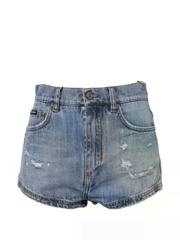 Dolce & Gabbana Distressed Logo Plaque Denim Shorts