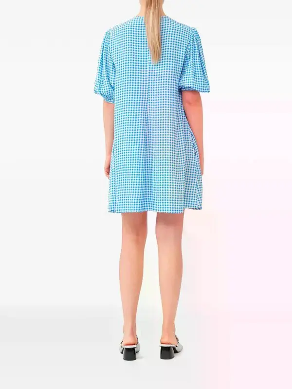 GANNI Checked Crepe Mini Dress - Blue