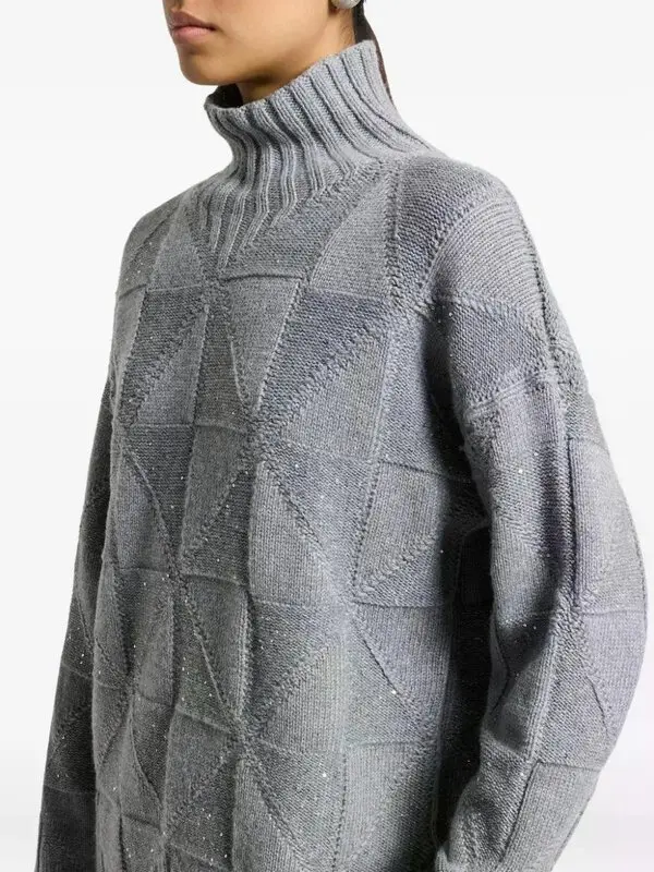 Peserico Geometric Sequin Embellished Roll Neck Sweater