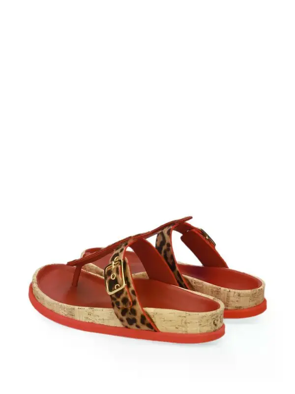 Premiata Leopard Print Thong Sandals With Gold Buckle