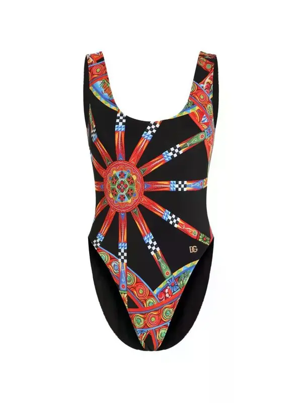 Dolce & Gabbana Carretto-print One-piece Olympic Swimsuit - Black