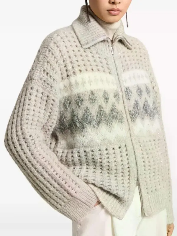 Peserico Embellished Jacquard-knit Cardigan