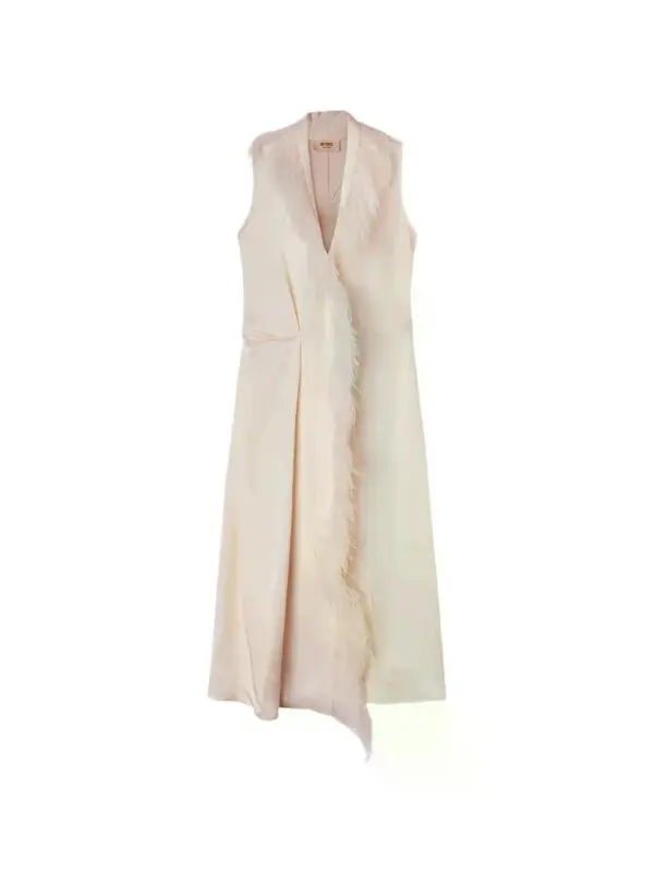 RETORI Retro Feather-trimmed Sleeveless Wrap Midi Dress