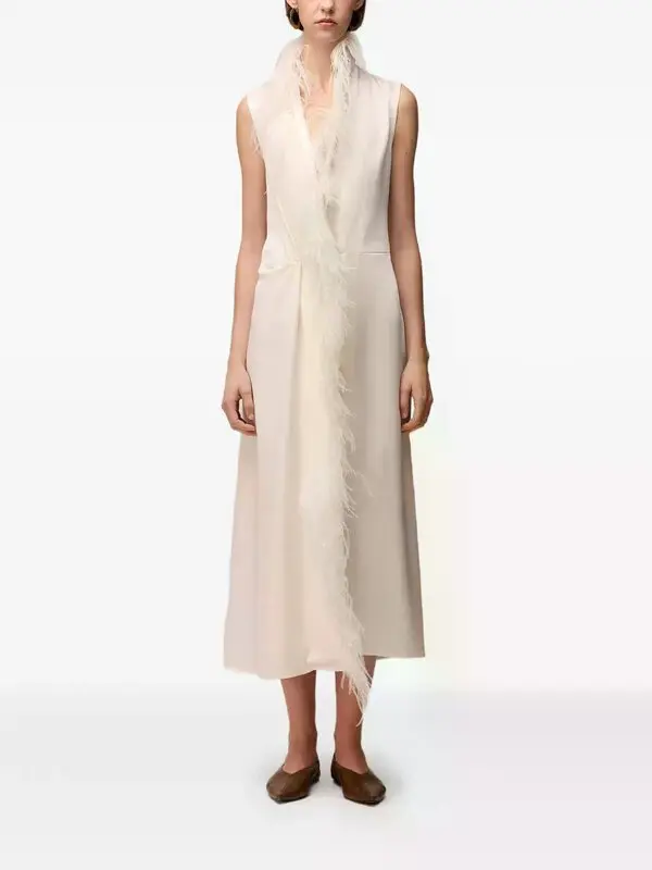 RETORI Retro Feather-trimmed Sleeveless Wrap Midi Dress