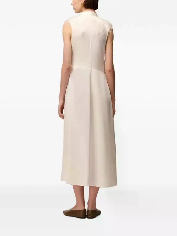 RETORI Retro Feather-trimmed Sleeveless Wrap Midi Dress
