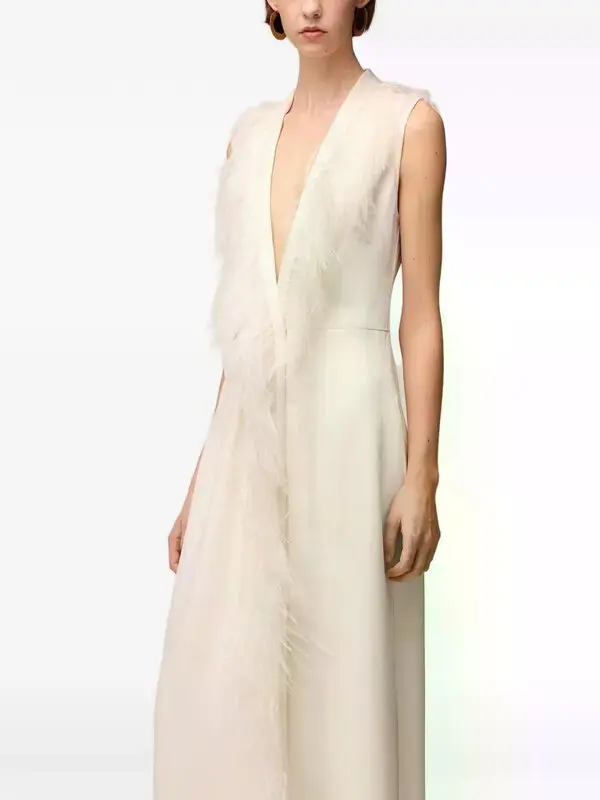 RETORI Retro Feather-trimmed Sleeveless Wrap Midi Dress