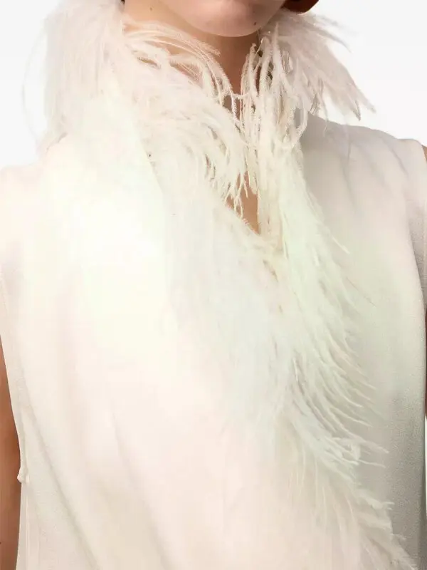 RETORI Retro Feather-trimmed Sleeveless Wrap Midi Dress
