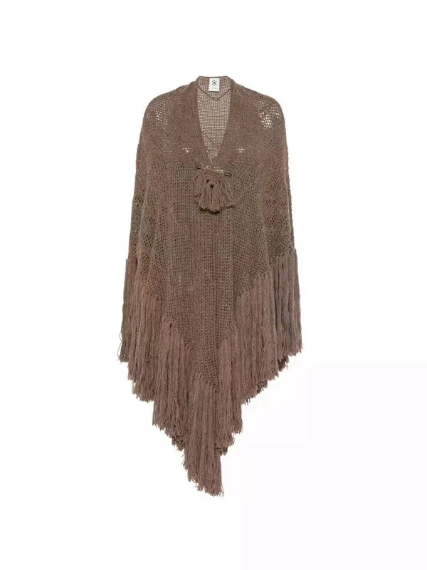 CHIARA IS Fringed-hem Crochet-knit Cape - Brown