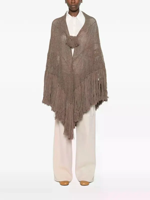 CHIARA IS Fringed-hem Crochet-knit Cape