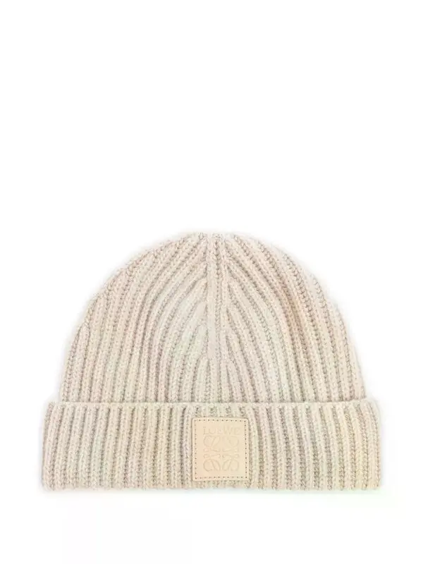 Loewe Ribbed-knit Beanie Hat - Neutrals