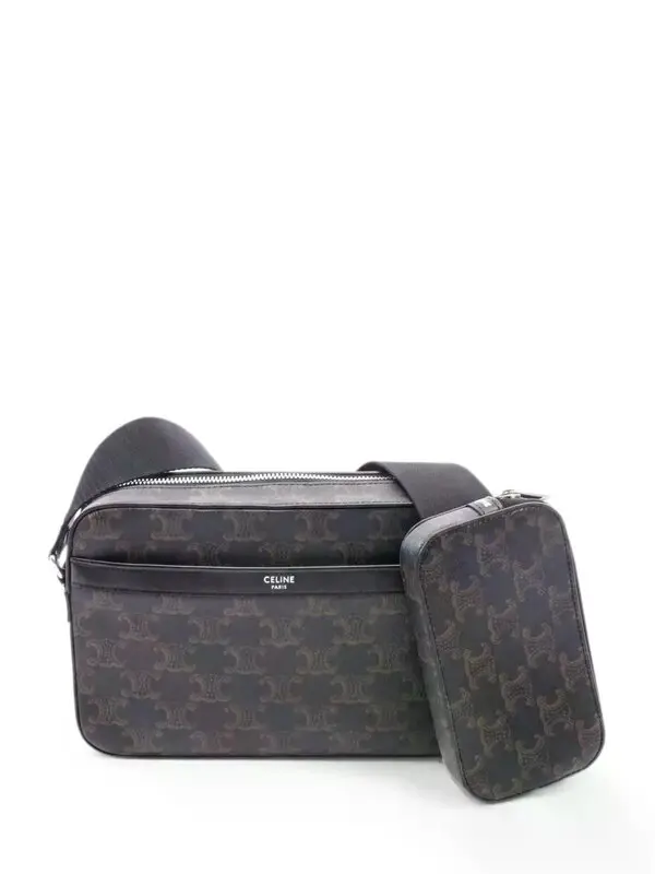 Celine Triomphe All-over Logo Print Messenger Bag - Black