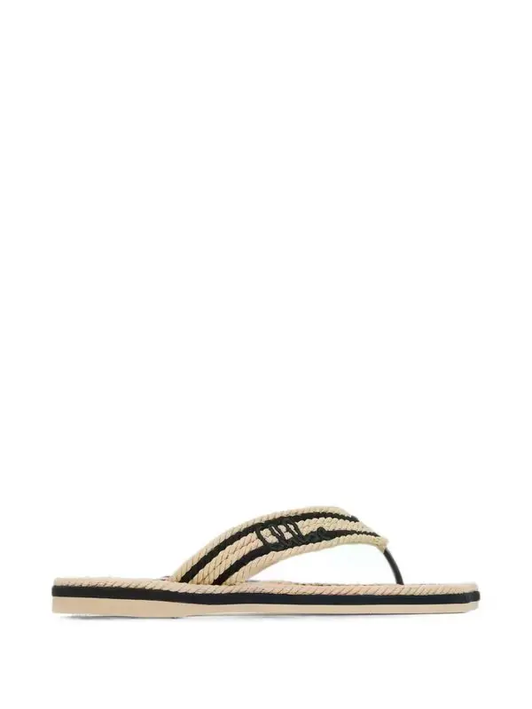 Chloé Rope Detail Logo Embroidered Sandals - Neutrals