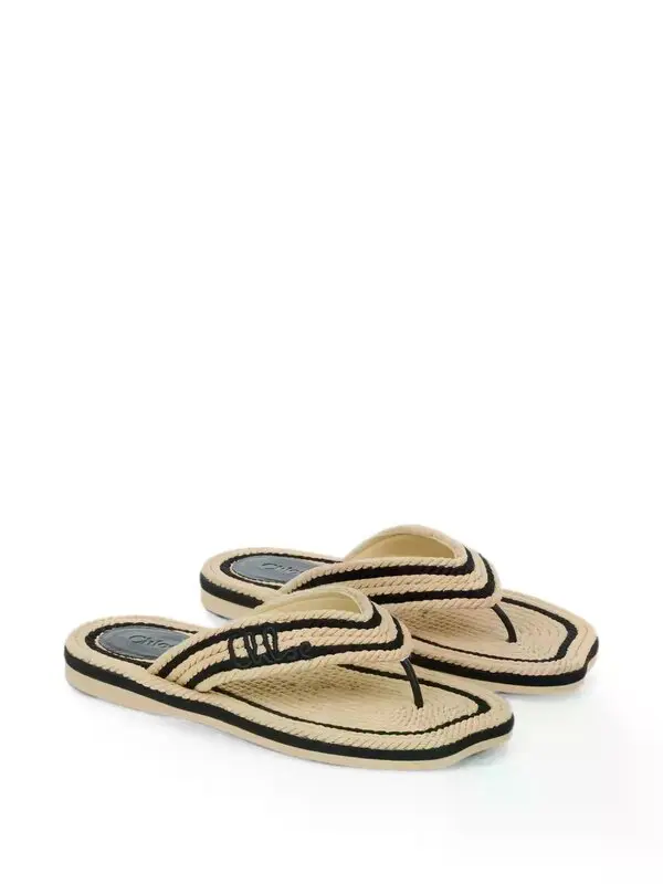 Chloé Rope Detail Logo Embroidered Sandals - Neutrals