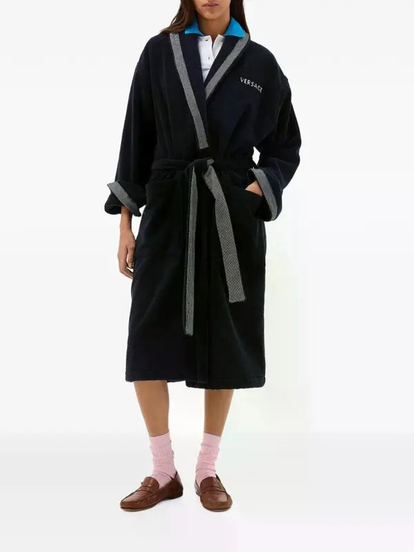 Versace Cotton Terry Jacquard Bathrobe - Blue