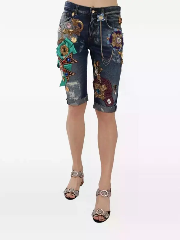 Dolce & Gabbana Embellished Distressed Denim Shorts