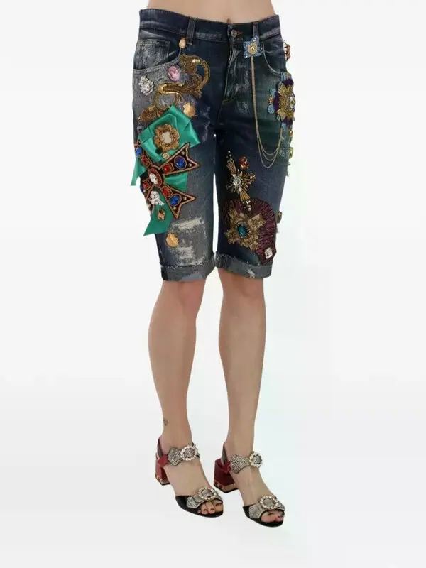 Dolce & Gabbana Embellished Distressed Denim Shorts