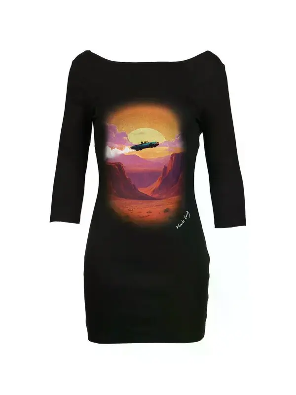 MARKGONG Graphic Print Open-back Mini Dress