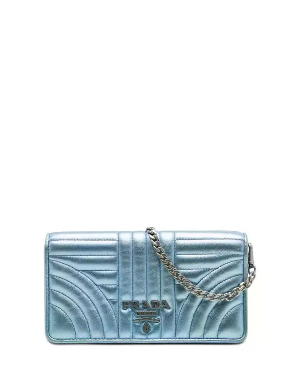 Prada Metallic Soft Calf Impunture Diagramme Wallet On Chain Crossbody Bag - Blue