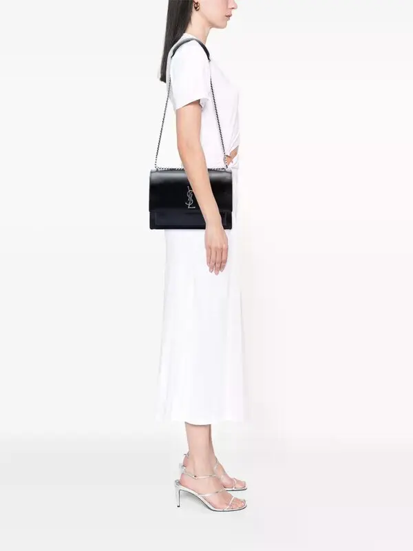 Saint Laurent Large Calfskin Monogram Sunset Crossbody Bag - Black