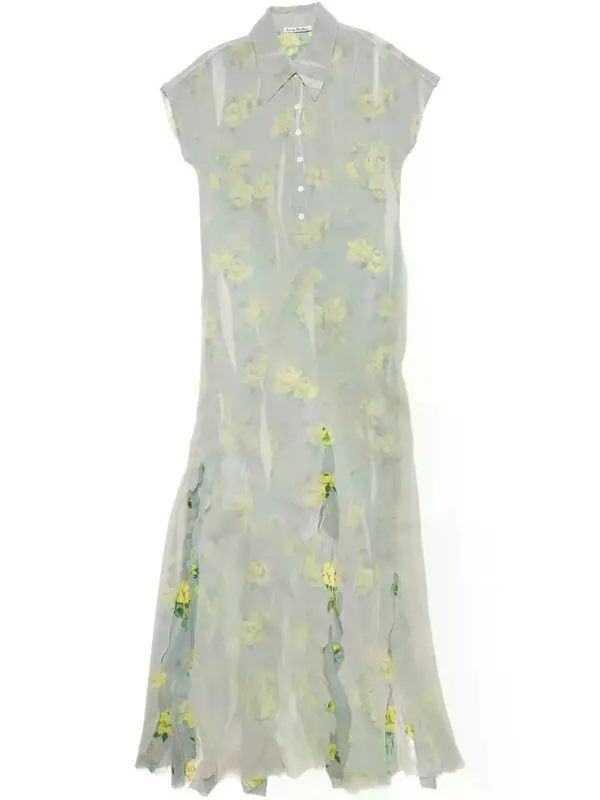 Acne Studios Floral Print Maxi Dress With Button-up Front