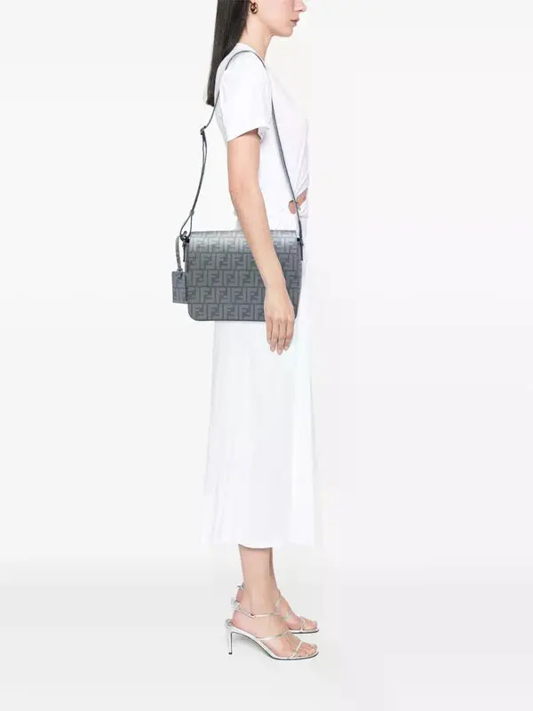 Fendi Zucca Spalmati Flap Crossbody Bag - Grey