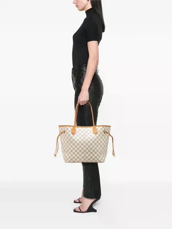 LOUIS VUITTON Damier Azur Neverfull Mm Tote Bag - White