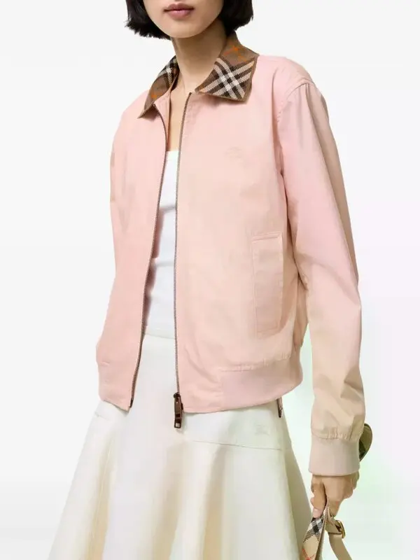 Burberry Cropped Tropical Gabardine Bomber Jacket With Hayfield Print