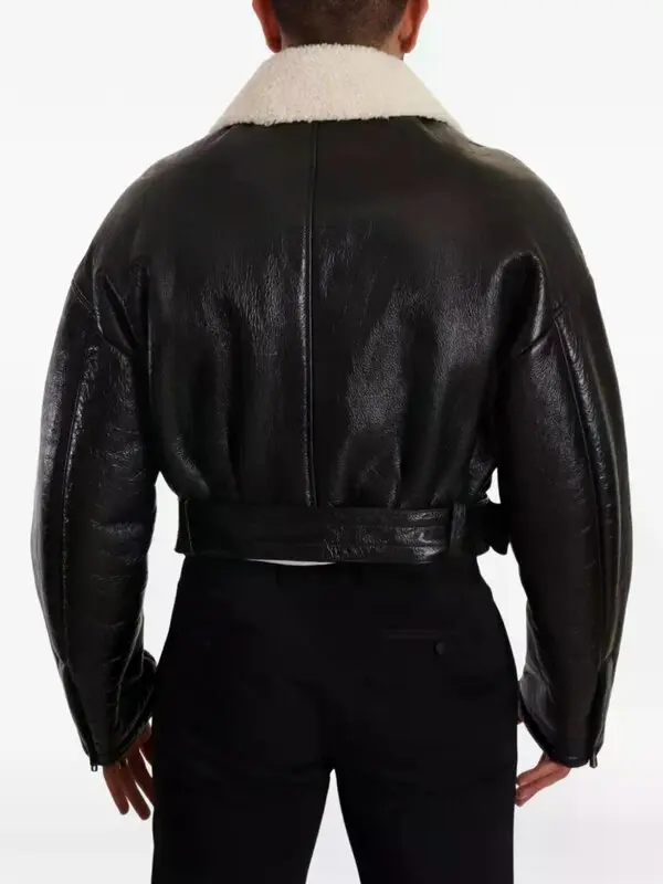 Dolce & Gabbana Belted Shearling Collar Leather Jacket