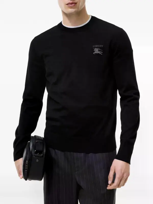 Burberry Wool Sweater With Equestrian Knight Design - Black