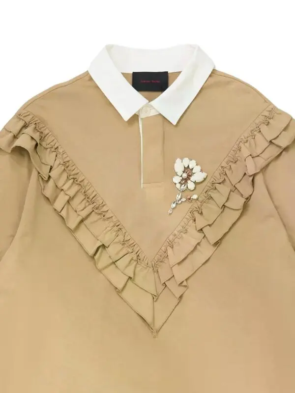 Simone Rocha Ruffle-trimmed Floral-embellished Polo Shirt - Neutrals