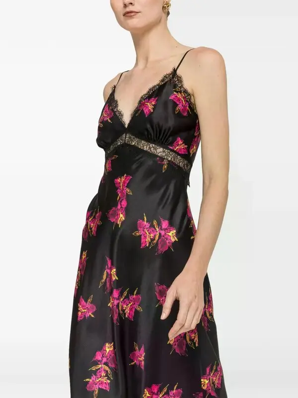 NISSA Floral Print Silk Midi Dress