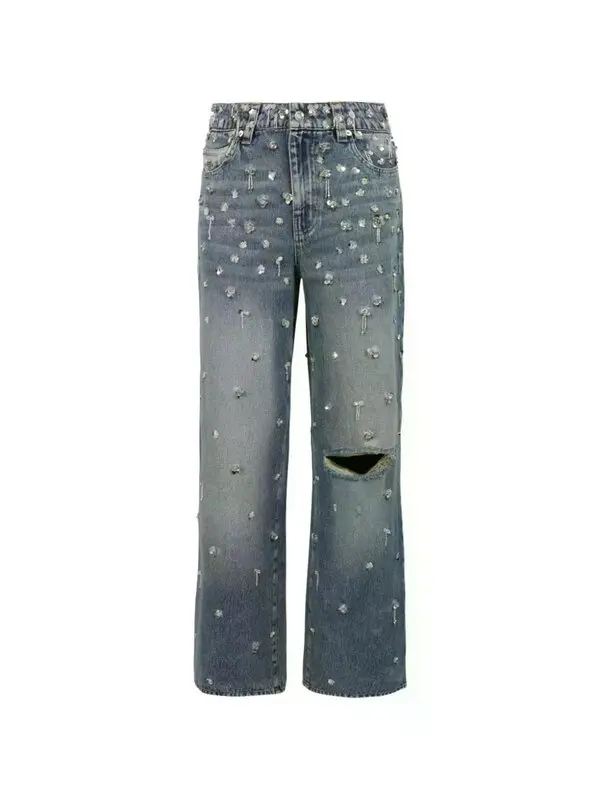 Simkhai Kydra Crystal-embellished Wide-leg Jeans