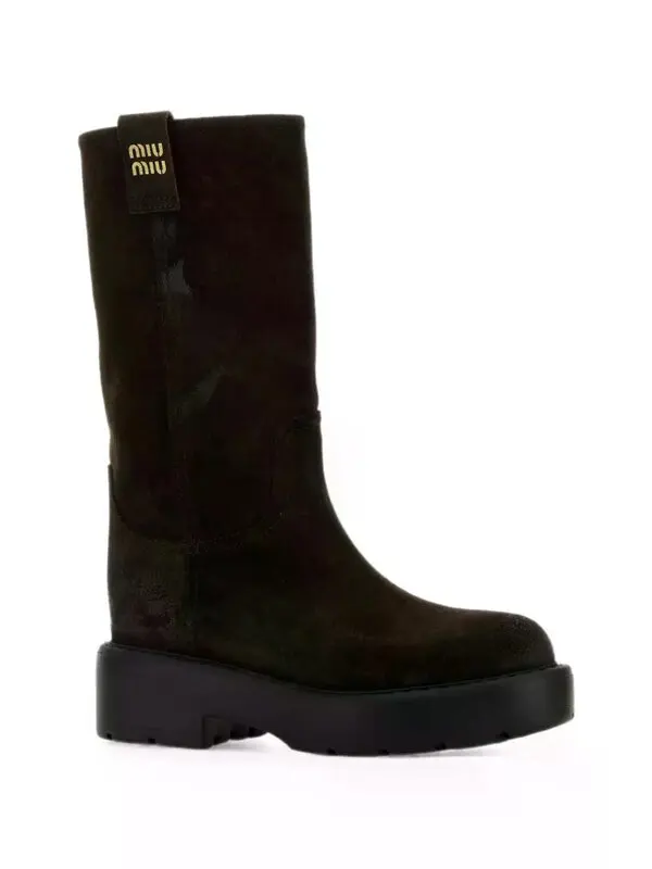 Miu Miu Logo Plaque Suede Boots