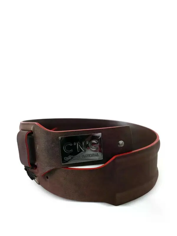Costume National Leather Belt With Logo Plaque