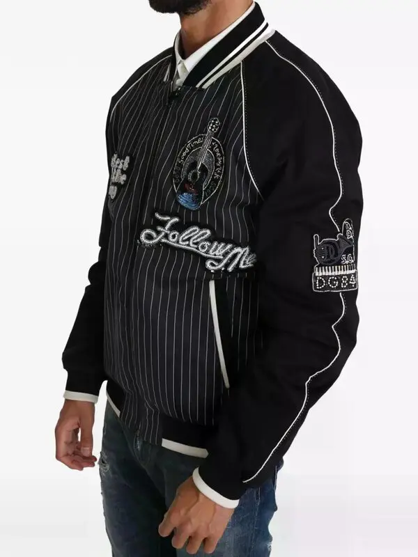 Dolce & Gabbana Pinstripe Embellished Bomber Jacket