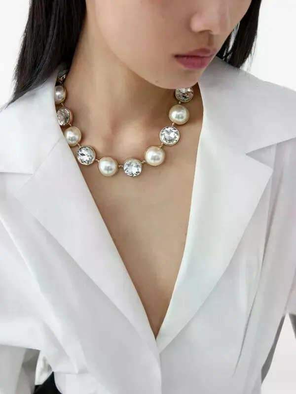 Carolina Herrera Crystal And Pearl Embellished Necklace - Gold