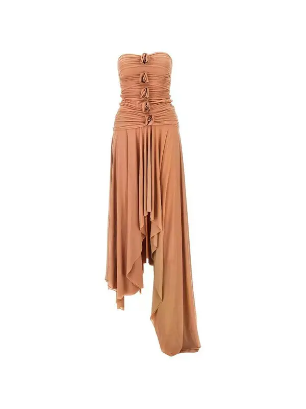 MAYGEL CORONEL Strapless Ruched Rosette Mini Dress