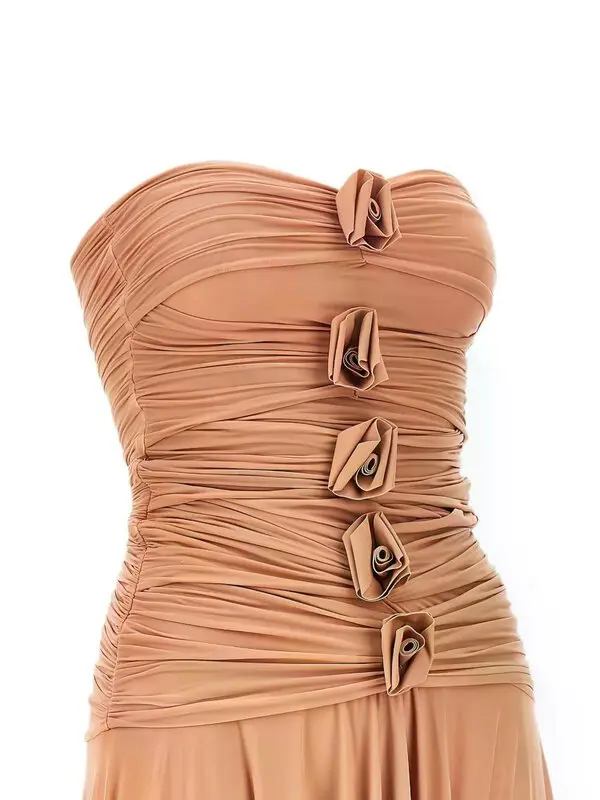 MAYGEL CORONEL Strapless Ruched Rosette Mini Dress