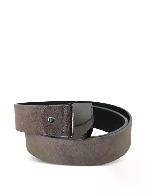 Costume National Suede Leather Logo Buckle Belt