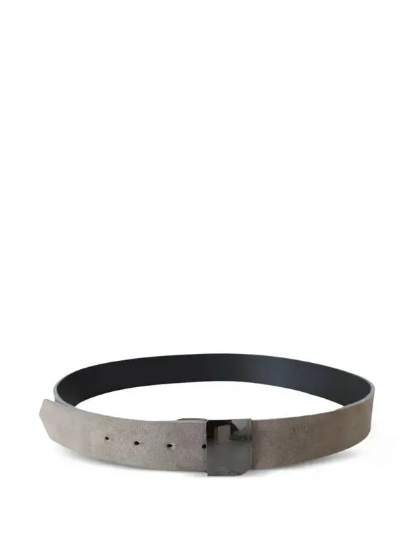 Costume National Suede Leather Logo Buckle Belt