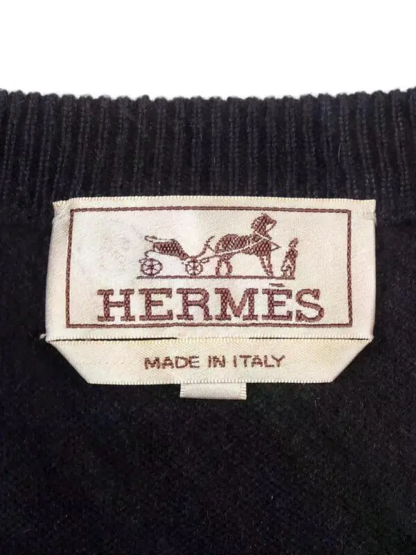 Hermès Navy Cashmere Sweater With Leather Stitching - Blue