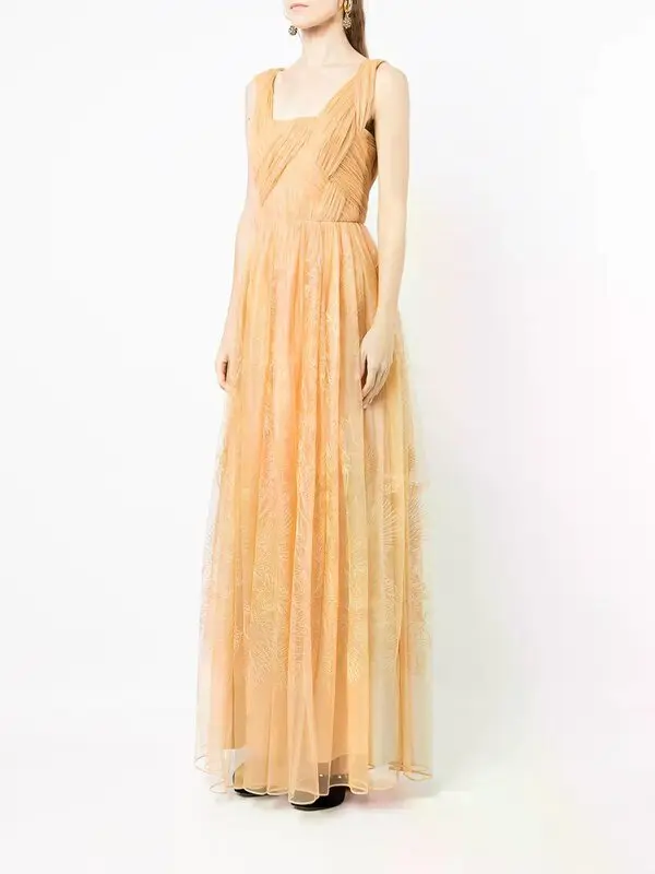 Alberta Ferretti Embroidered Motif Pleated Gown