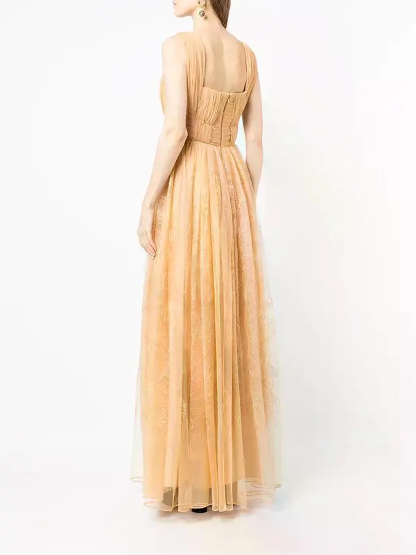 Alberta Ferretti Embroidered Motif Pleated Gown