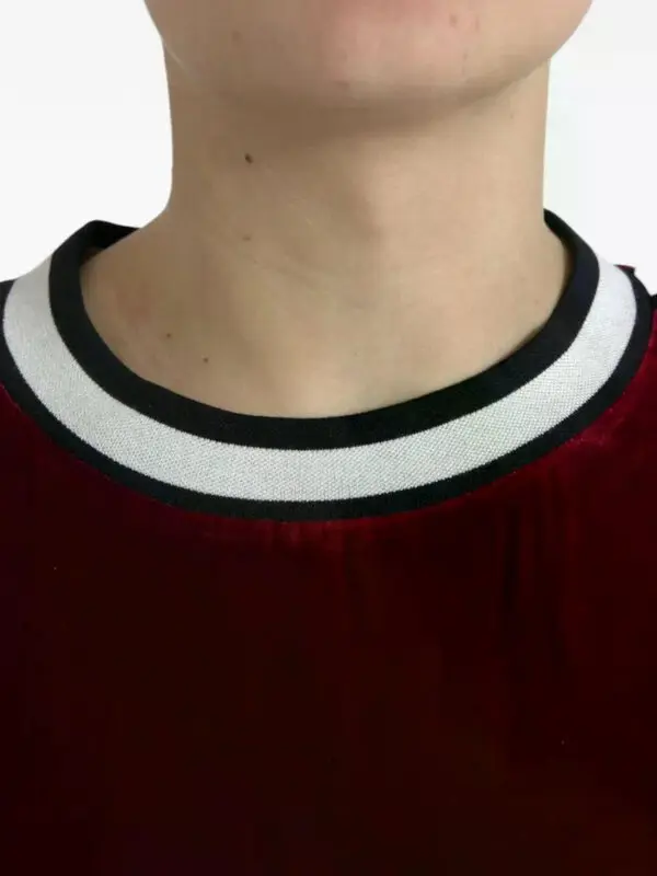Dolce & Gabbana Burgundy Velvet Sweater With Logo Trim