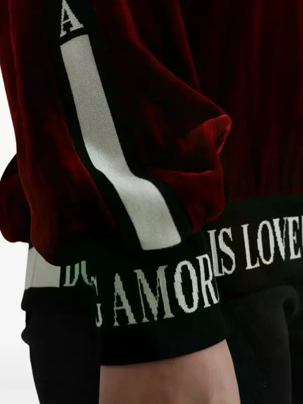 Dolce & Gabbana Burgundy Velvet Sweater With Logo Trim